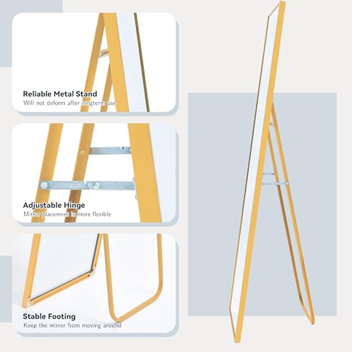 LFT HUIMEI2Y 71" x 32" Full Length Mirror with Stand, Large Floor Length Mirror, Full Body Tempered Mirror with Aluminum Alloy Frame for Living Room, Bedroom, Gym, Hanging or Leaning, Gold