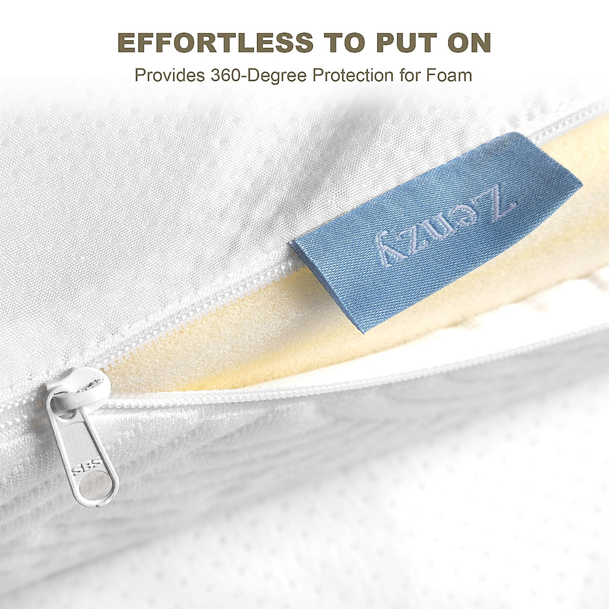 Zenzy 3" Queen Mattress Topper Cover, [Ultra-Soft] Bamboo Zippered Cover, Mattress Protector [with Adjustable Straps] [Washable] Cover for Mattress Topper- Only Cover