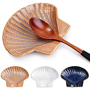 NUTRIUPS Spoon Rest for Stove Top, 5.9 Inches Thread Ceramic Spoon Holder, Spoon Rest for Kitchen Counter (BROWN-A)