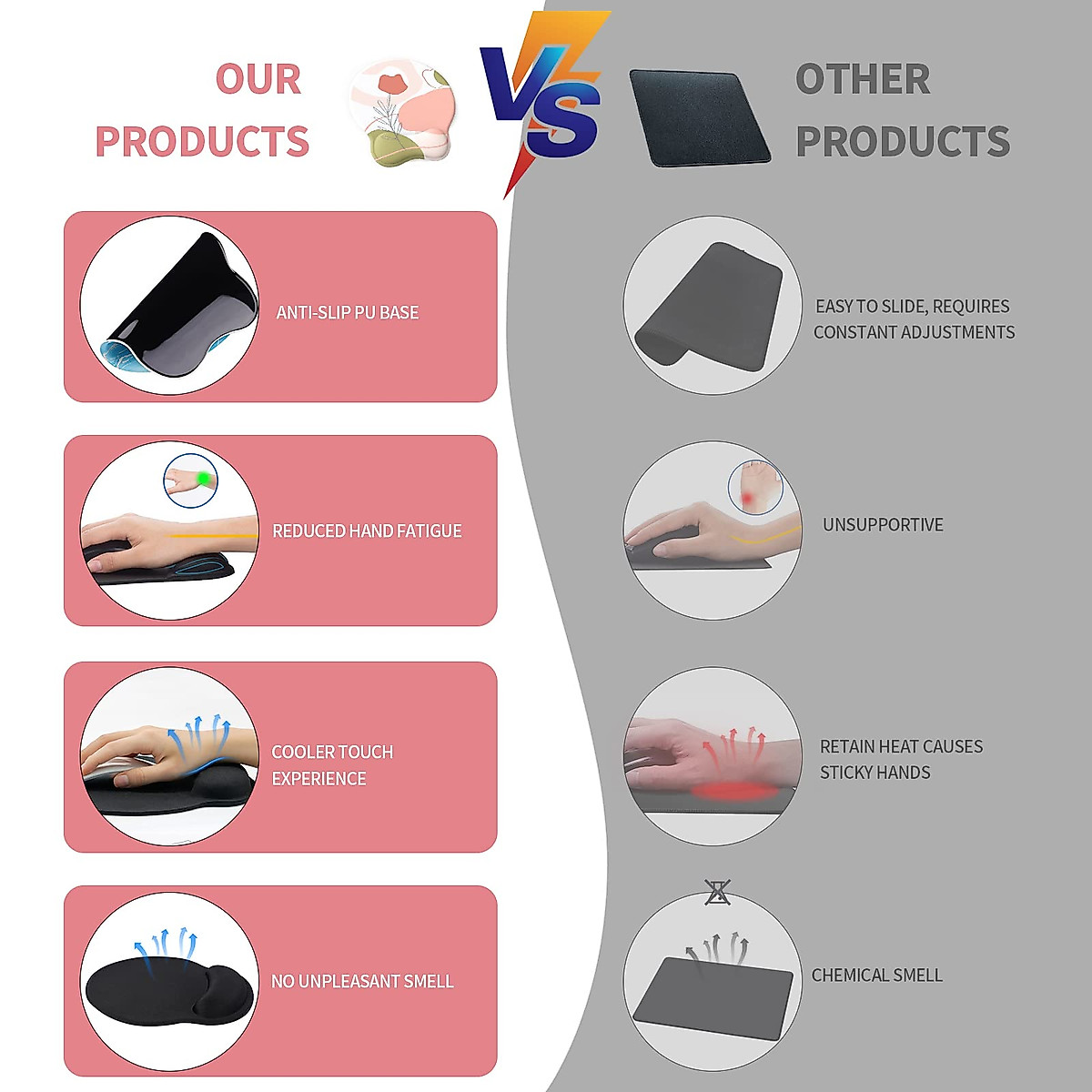 eulps Mouse Pad with Wrist Rest, Comfortable Computer Mousepad with Gel Wrist Support Smooth Surface and Non-Slip PU Base for Pain Relief, Laptop, Office & Home (Rose)