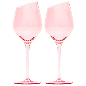 Lidy Pink Wine Glasses Set of 2-15 oz Pink Goblets for Red Wine & White Wine | Hand Blown Wine Glasses for Mothers Day Gifts & Spring Table Decor | Stemmed Wine Glasses Pink for Spring Gifts