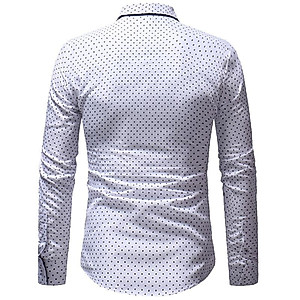 Mens Polka Dots Dress Shirts Casual Classic Printed Long Sleeve Shirt Turn-Down Collar Slim Fit Button Down Shirt (White,Large)