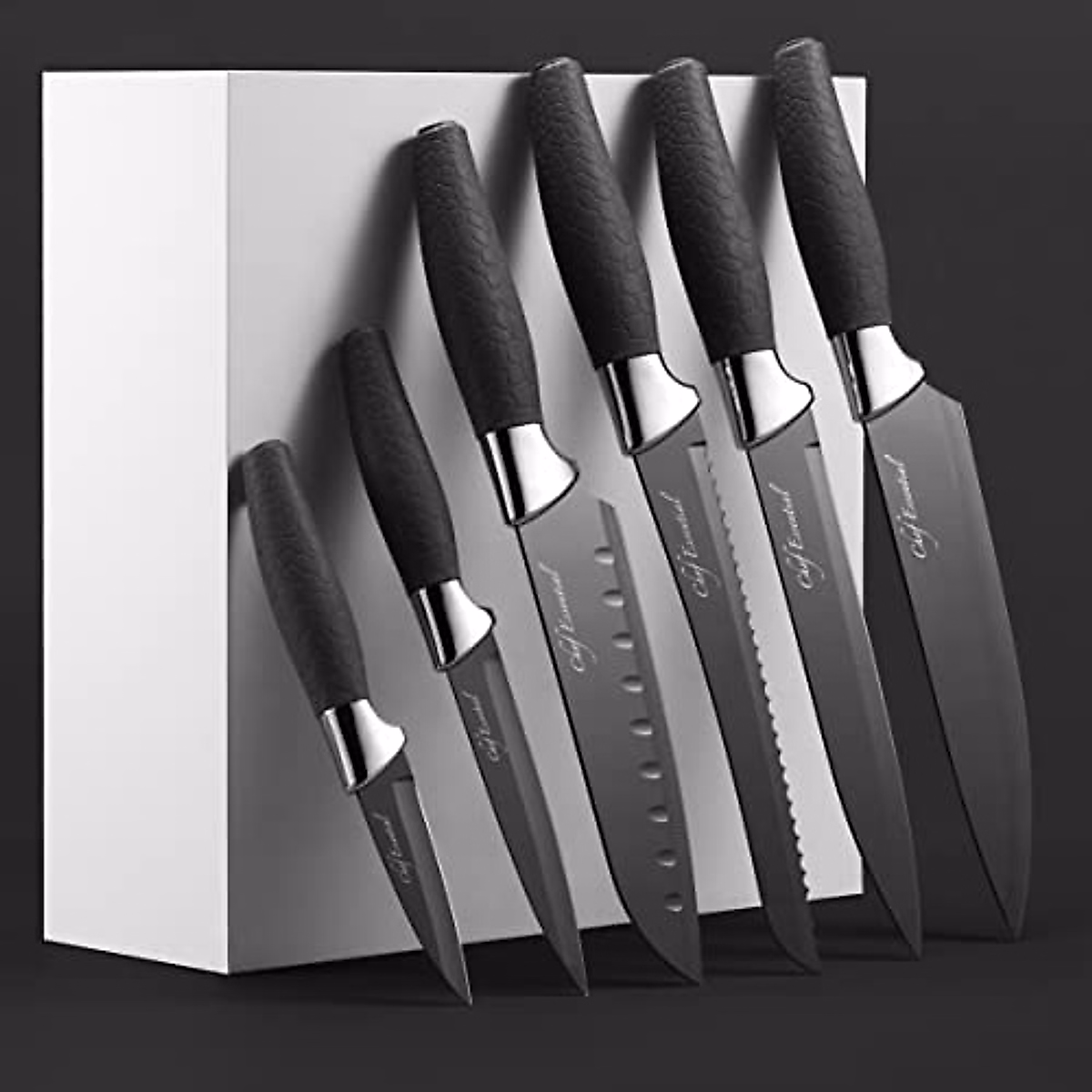 Chef Essential Carbon Steel Culinary Knife Set – 6-Piece Sharp Knife Set – Meat, Veggie, Bread Knife Set – Nonstick Chef Knife Cooking Knives – Professional Sharp Kitchen Knife Set Without Block