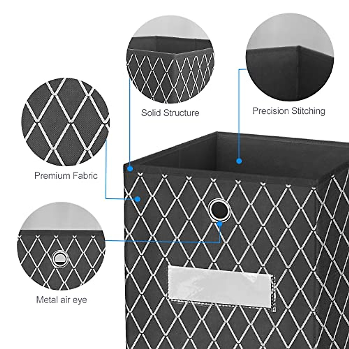 Cube Storage Organizer Bins - 11x11x11 Inch Fabric Storage Cubes Basket Container with Metal Ring Handle for Closet,Pantry,Boys,Girls,Kids Toys,Clothes,Nusery,Kallax Shelving Unit,Set of 6 (Gray)