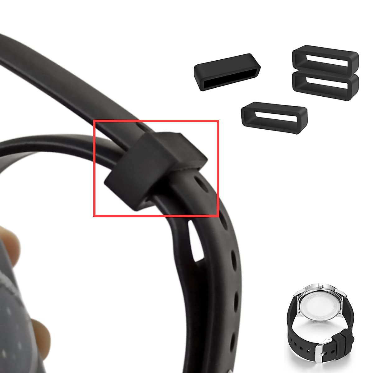 6 Pcs Watch Band Loop Holder Keeper for Resin Belt, Replacement Fastener Rings for Silicone Leather Rubber Watch Strap, Durable Fastener Retainer Size(16mm)