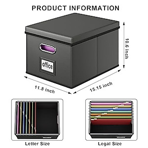 Huolewa Portable Leather File Organizer Boxes with Lids, Collapsible Linen Hanging Filing Storage Boxes with Plastic Slide, Decorative Home/Office Filing System Boxes for File and Folders Storage