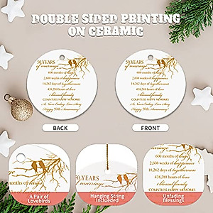 Wedding Anniversary Ornament Years of Marriage Gift Round Ceramic Christmas Tree Ornament Marriage Collectible Holiday Keepsake Decoration Gift for Couple Parent Husband Wife (50th Anniversary)