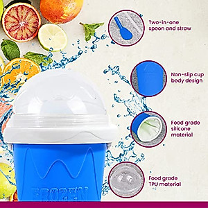 Slushy Maker Cup - TikTok Frozen Magic Quick Smoothie Cup- With Extra Popsicle Mold , Sponge & Cleaning brushes , Bottle with 2 in 1 Straw - Squeeze Icy Frozen Slushie Cup - Cooling Slushie for Smoothies -Blue