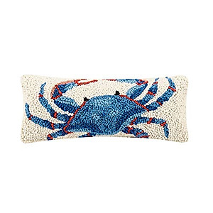 Peking Handicraft 30TG446C05OB Blown Filled Hook Throw Pillow, 12-inch Length, Wool and Cotton (Blue Crab)
