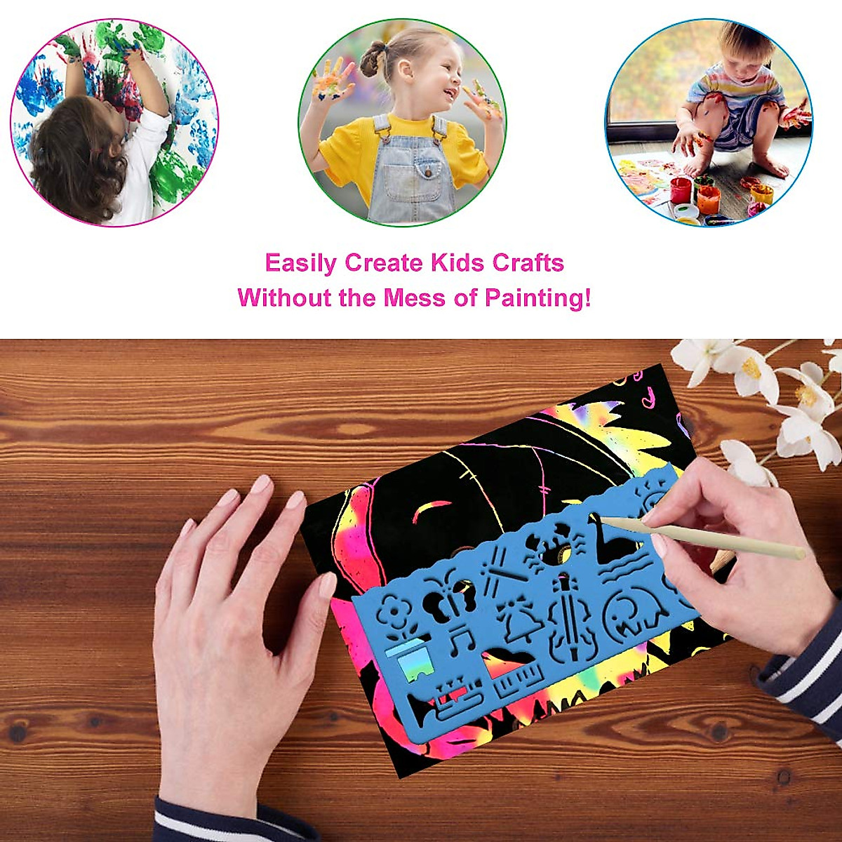 Nobranded Scratch Art Paper Set for Kids, 88 Pcs Rainbow Magic Scratch Off Paper of Various Shapes Suitable for Kids Crafts Arts Supplies Kits, Fantastic Christmas Birthday Party Favor Gift