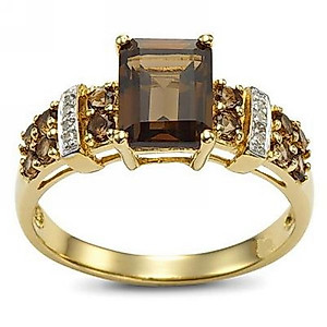 Huanhuan Womens Yellow Gold Plated Princess Cut Pinky Unisex Created Brown Cz Wedding Anniversary Rings Band Gift Size 8