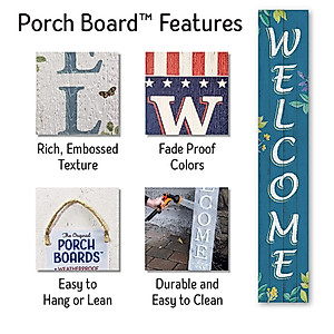 My Word! Porch Leaner Sign, 8x46.5in, Composite, Rustic Farmhouse Decorative Signage, Blue Leaves Welcome