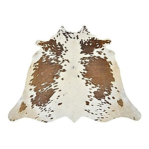 DECIMAL Cowhides 100% Genuine Cowhide Rug-Modern Style Skin Print Floor Carpet for Living Room,Bedroom,Kitchen-Washable Decor Mat,Home Decorations (Brown & White, 5X4 FT)