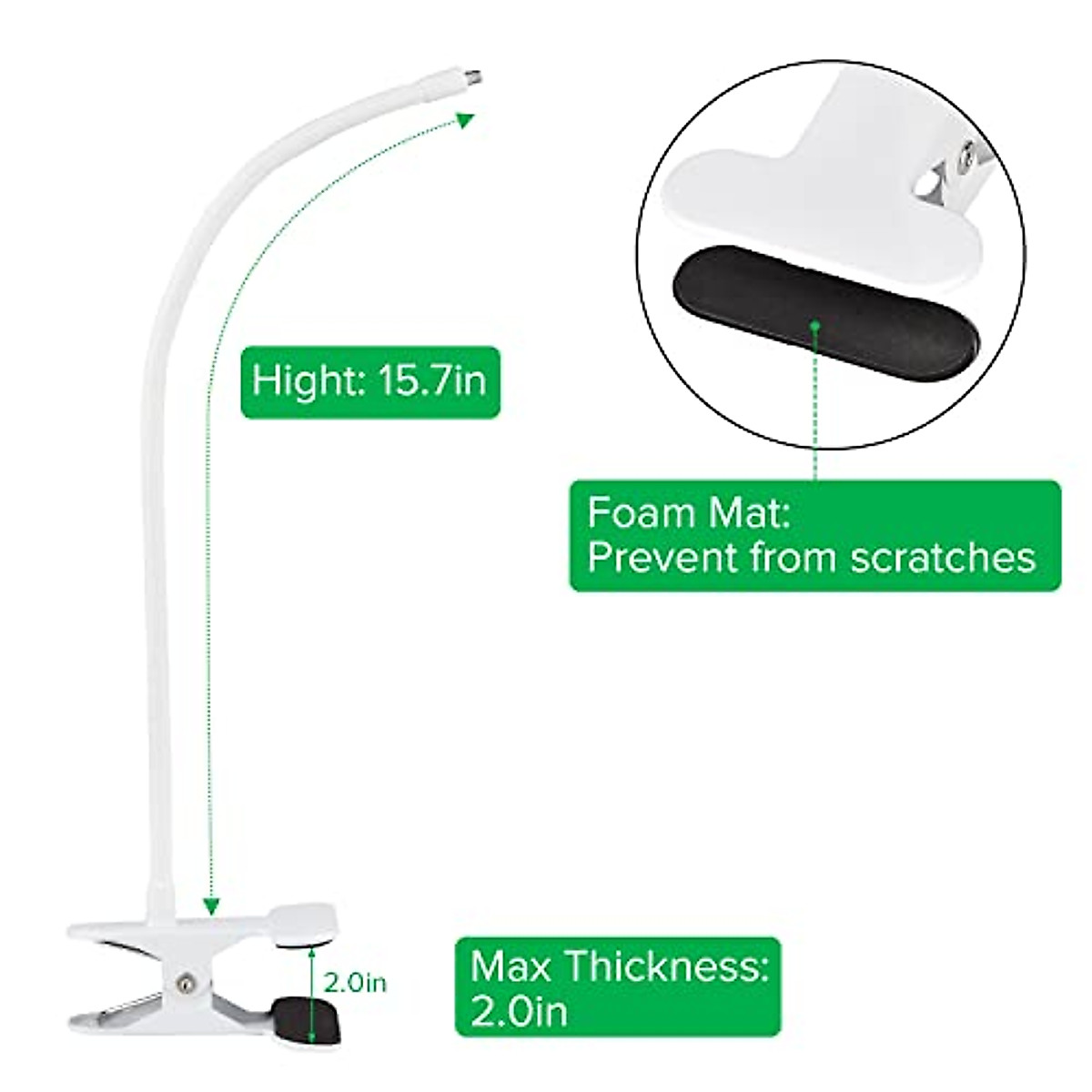 Baby Monitor Clip Mount for Kasa Indoor Pan/Tilt Smart Security Camera EC70 and KC410S, Flexible Gooseneck Baby Monitor Holder for Crib Without Tools or Wall Damage - White