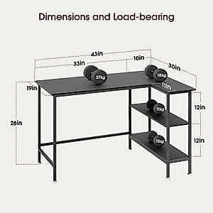 GZSHIYITECH 43" L Shaped Office Desk with Reversible Storage Shelves Can be Used as a Game Desk or Computer Desk Modern Design Corner Desk （Black）
