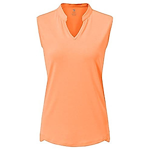 BGOWATU Women's Golf Polo T-Shirts Sleeveless V Neck Collarless Tennis Shirts UV Protection Quick Dry Lightweight Orange S