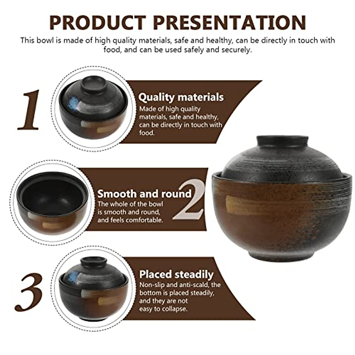 BESTonZON 2 pcs Pho Steaming Bowls Bird Tableware Chill Appetizer Noodle Saucer Japanese Black Use Salad Lid Vegetables Delicate Vintage Soup Stockpot Nest Miso Pot Serving Earthen Stew