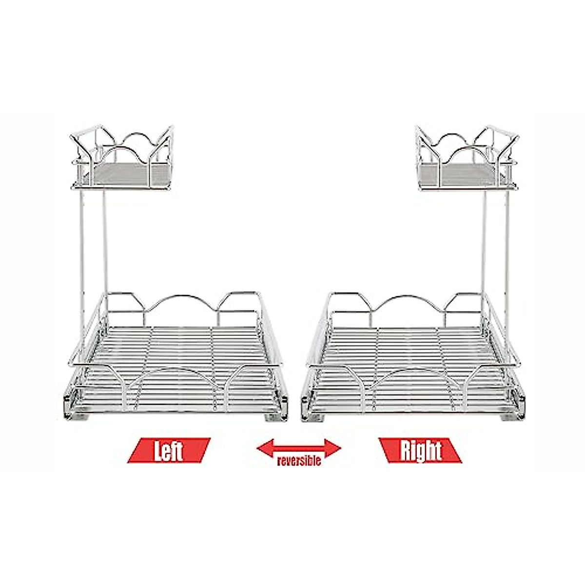 OCG Under Sink Cabinet Organizer Two Tier Pull Out Shelf (14.75W x 21D), Under Sink Sliding Shelf for Kitchen Bathroom Cabinet 2 Tier Chrome