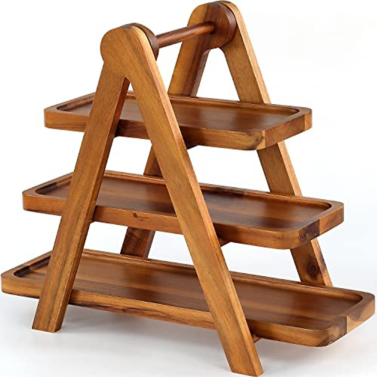3 Tier Serving Tray Can Collapsible, Acacia Wooden Cupcake Stand Three Tiered, Tier Serving Stand with 3 Acacia Wooden Serving Platters for Entertaining, Rustic Wood Tray Vintage Party Buffet, Cupcake