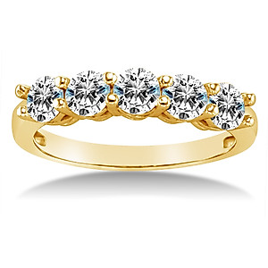 Size 9-2.5mm Solid 14K Yellow Gold Round Cut CZ Cubic Zirconia Five 5 Stone Womens Ladies Classic Traditional Wedding Band Ring (2.0 cttw.)