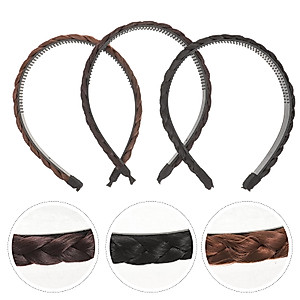 Lurrose 3 Pcs Women Hair Plaited Braided Headbands Synthetic Hairpieces Braid Wig with Teeth Hair Band Hair Hoop Hair Accessories