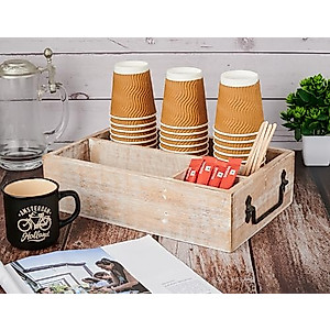 Eximious India Coffee Station Organizer, Bar Farmhouse Cup Coffee Pod Holder with Handle, Storage Bin for Coffee Tea Bag Stirrer Accessories Organizer for Countertop (White)