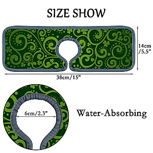 Kitchen Faucet Mats 3 Pieces St.Patrick's Day Green Shamrock Curls Absorbent Faucet Sink Splash Guard Bathroom Counter and RV,Faucet Counter Sink Water Stains Preventer