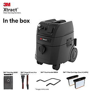 3M Xtract Portable Dust Extractor, 64256, 9 Gallon/35 Liter, Industrial Vacuum with Automatic Filter Clean Without Flow Stoppage, HEPA Filter, Compatibility with Pneumatic and Electric Sanders , Black