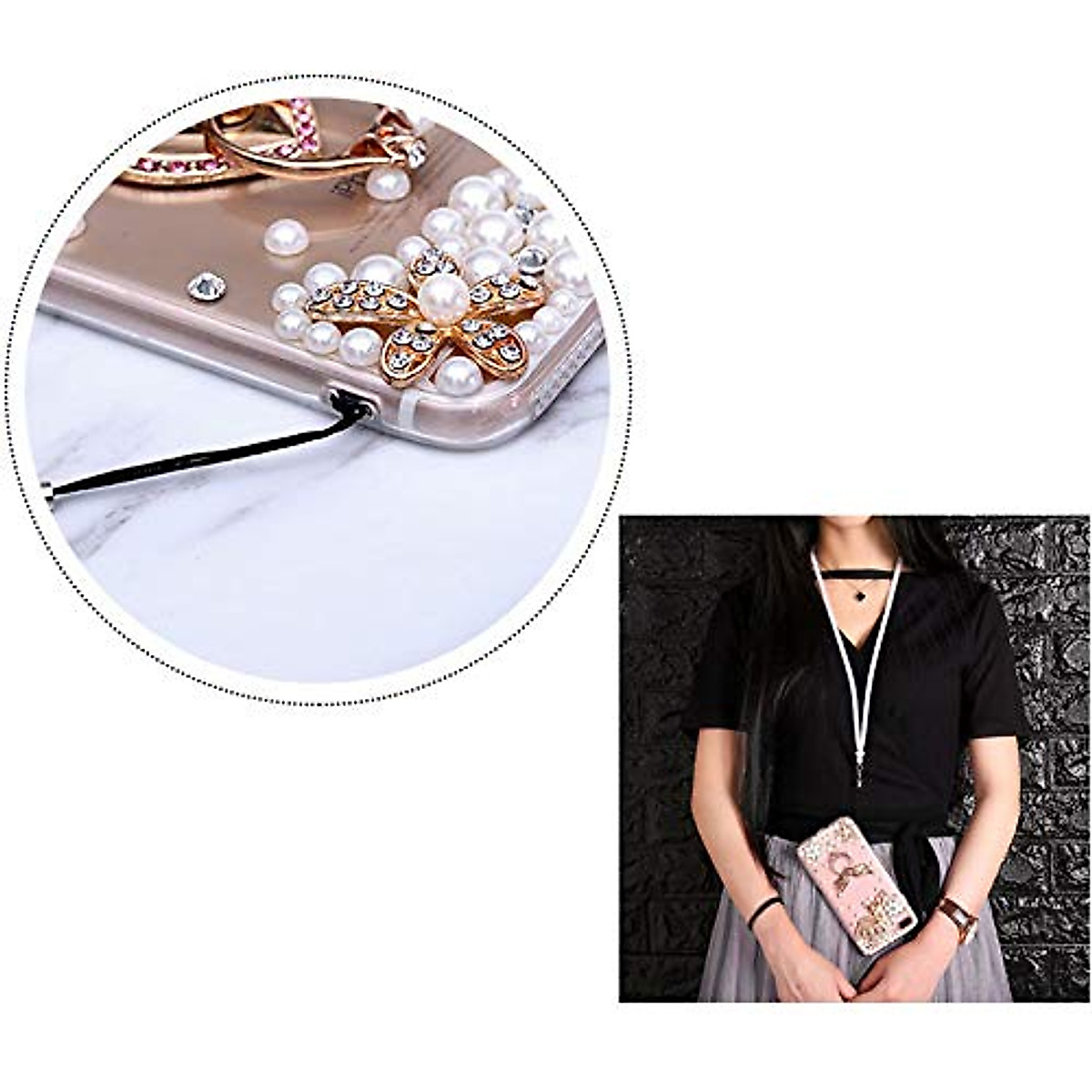 Lanyard with Fishnet Tube Filled with Sparkly Rhinestones(Pack of 4),Bling Strap for Phone,Camera,ID Badge and USB Key,Long,Black-Champagne-Pink-Purple