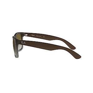 Ray-Ban RB4165 Justin Rectangular Sunglasses, Rubber Brown On Grey/Light Grey Gradient Green, 55 mm