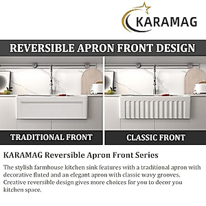 KARAMAG 33 Inch Workstation Farmhouse Kitchen Sink with Accessories, Reversible Apron-Front Single Bowl Kitchen Sink Ceramic White Farm Sinks Undermount For Kitchens