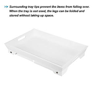 PATIKIL 48x32x24cm Breakfast Tray Table, Bed Trays with Folding Legs Portable Wooden Serving Platter Laptop Snack Desk for Eating, White