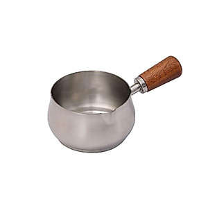 Mini Sauce Pan Wooden Handle 60ml/120ml/180ml Reusable 304 Stainless Steel Butter warmer Milk Warmer, Chocolate Melting Pot(60ml,silver)
