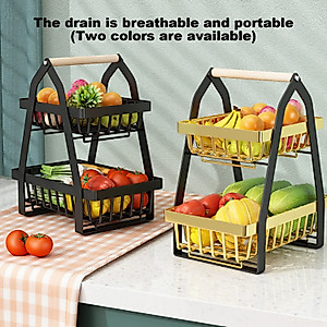 ZUOVAOV 2 Tier Countertop Fruit Basket, Removable Metal Rectangular Wire Basket, Black Vegetable Bread Basket Storage Rack, Kitchen Table Top Fruit Bowl (Black)