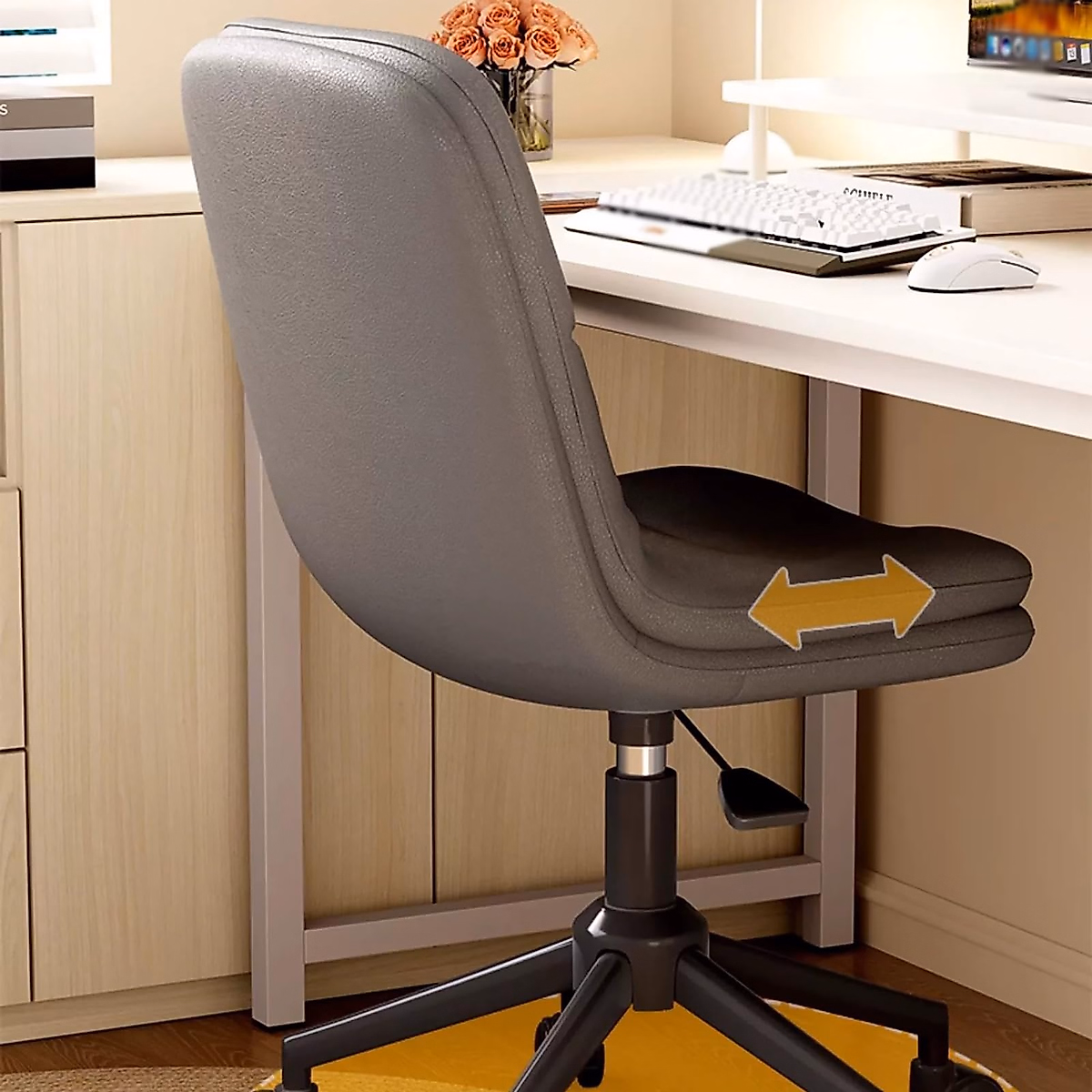 NaKeah Home Office Chair Swivel Armless Desk Chair Faux Leather Upholstered Office Computer Chair Modern Swivel Rocking Desk Chairs,Silver,F