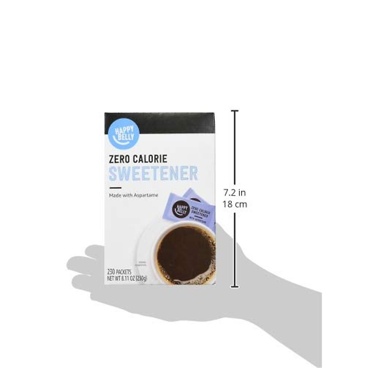 Amazon Brand - Happy Belly Zero Calorie Blue Aspartame Sweetener Powder Packet, 230 count (Previously Sugarly Sweet), 8.11 ounce (pack of 1)