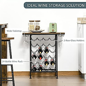 HOMCOM 24-Bottle Industrial Modern Wine Rack Table, Freestanding 6 Tier Wine Bottle Organizer with Glass Stemware Holder, Natural/Black