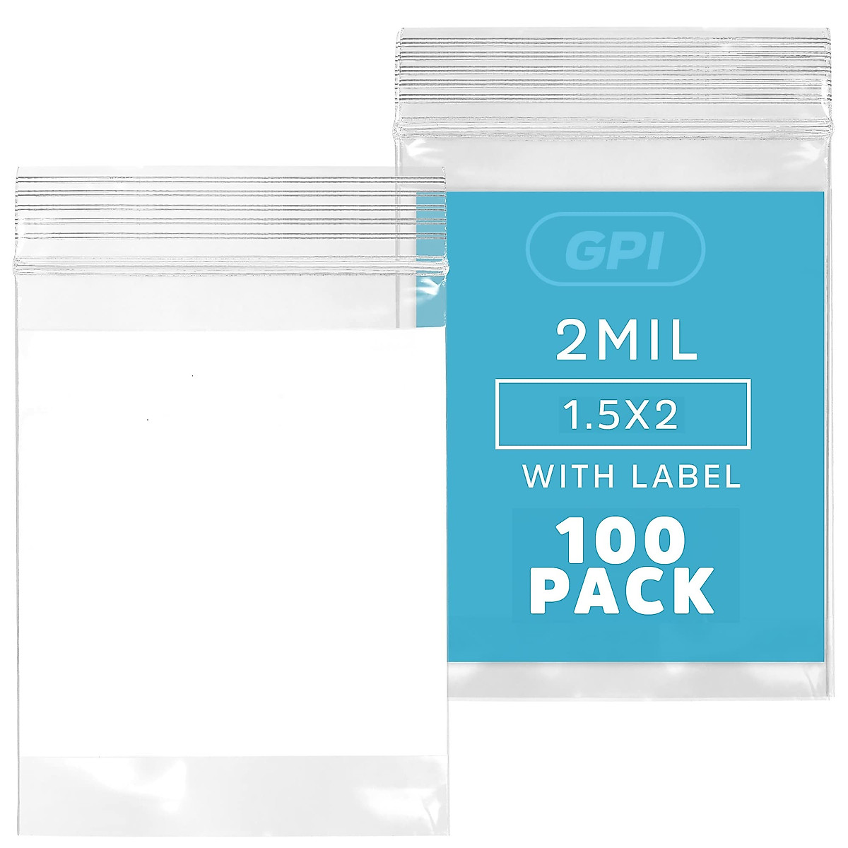 GPI Pack of 100 1.5" x 2" CLEAR PLASTIC RECLOSABLE ZIP JEWELRY BAGS - Bulk 2 mil Thick Strong & Durable Poly Baggies With Resealable Zipper Top Lock & write-on white block, for storage & shipping