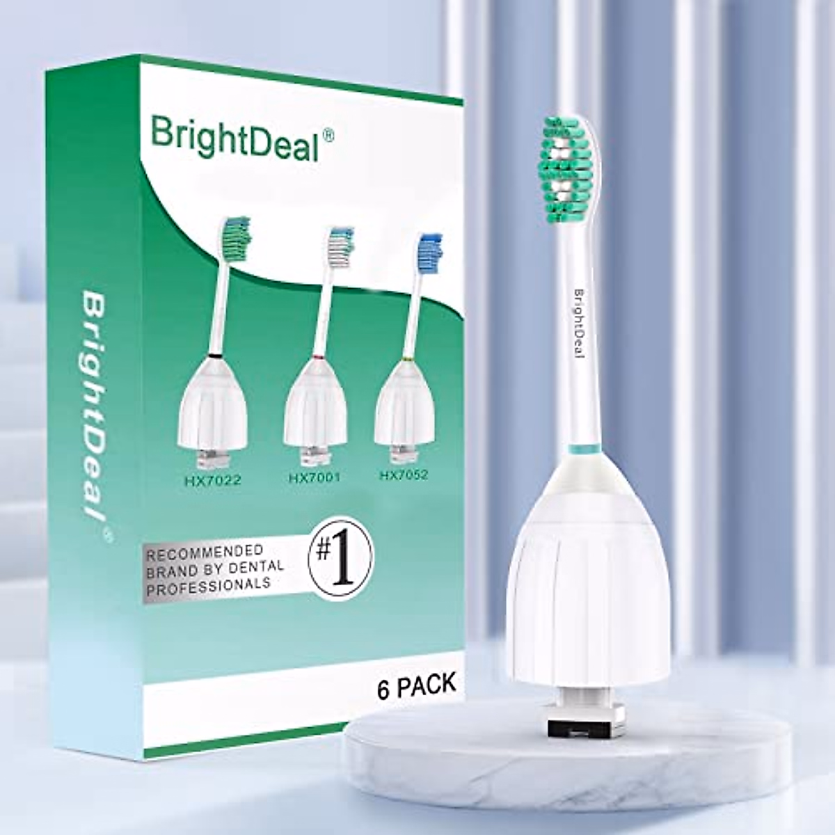 BrightDeal Toothbrush Heads for Philips Sonicare Essence Elite Advance Xtreme CleanCare E-Series Electric Sonic Screw-on Brush Replacement HX7022/66 HX7023 HX7001 with Cap, 6 Pack