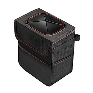 Simple Deluxe Car Trash Can with Lid and Storage Pockets, Leak-Proof Car Garbage Can with Adjustable Straps, Waterproof, Portable and Collapsible Trash Bag for Car, 2 Gallon, Black