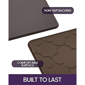 DEXI Kitchen Rugs Anti Fatigue Mats for Floor Cushioned Runner Rug Non Skid Comfort Foam Standing Mat for Office, Sink, 2 Pieces Set 17"x29"+17"x59", Brown