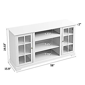 LGHM White TV Stand, Entertainment Center for 65 inch TV, 58" Modern Farmhouse TV Stand with Glass Door, Tall TV Console or Storage Cabinet and Sideboard Buffet