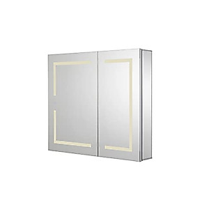 Croydex Sabine Dual, Recessed or Surface Mount, 2 USB Ports, Dimmer, Hang 'n' Lock Easy Installation Illuminated LED Medicine Cabinet, 30W x 26H, Aluminum