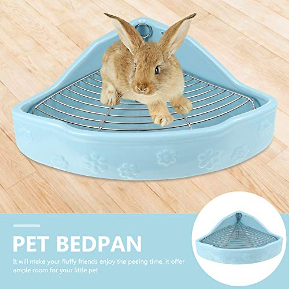 VILLCASE Large Rabbit Litter Box, Pet Ceramic Toilet Small Animal Litter Cage Potty Trainer Corner Box Bigger Pets Pan Fanshaped for Adult Guinea Pigs/Chinchilla/Ferret/Galesaur/Bunny (Blue)