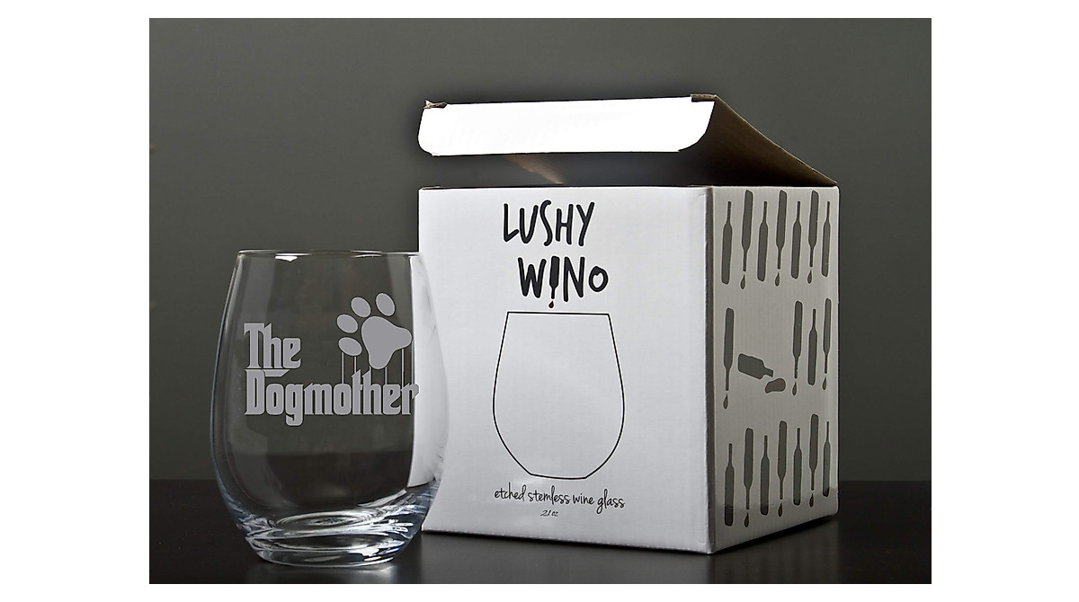Lushy Wino – The Dog Mother Funny Wine Glass 18-Oz Gift