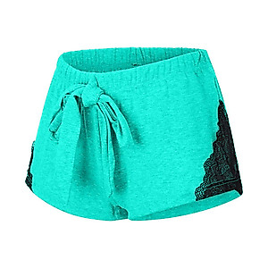 Bblulu Womens Elastic High Waist Leggings Tight Sports Casual Lace Patchwork Yoga Short Pants with Drawstring