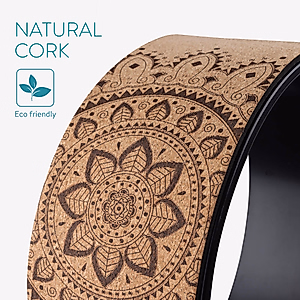 Navaris Cork Yoga Wheel - Prop for Stretching, Flexibility, Back Bends - Helps Deepen Poses and Stretch Back, Shoulders, Chest - 13" (33cm) Diameter