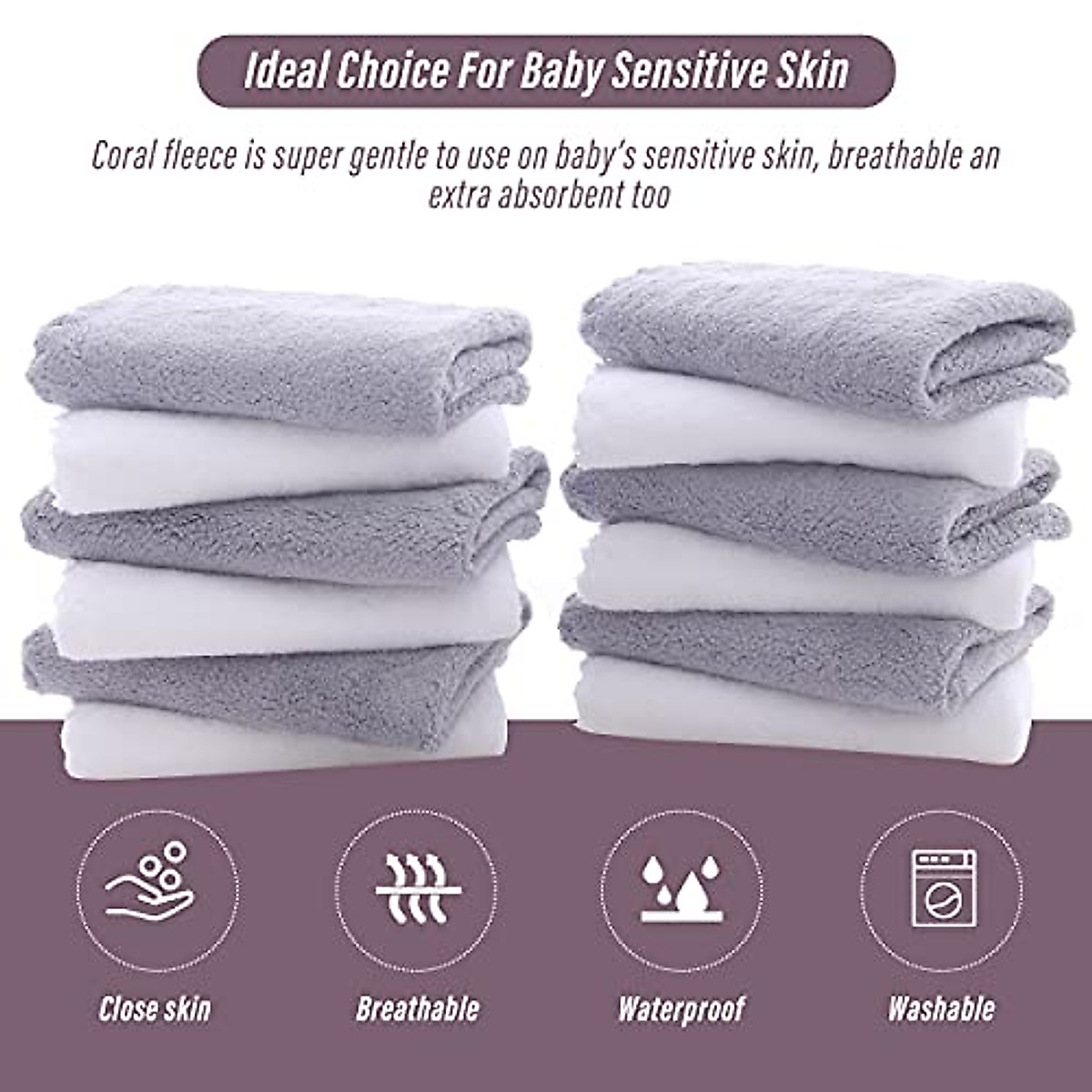 Ease Cubs 10 Pack Ultra Soft Burp Cloths for Baby and Newborn, 20" by 10" White and Grey