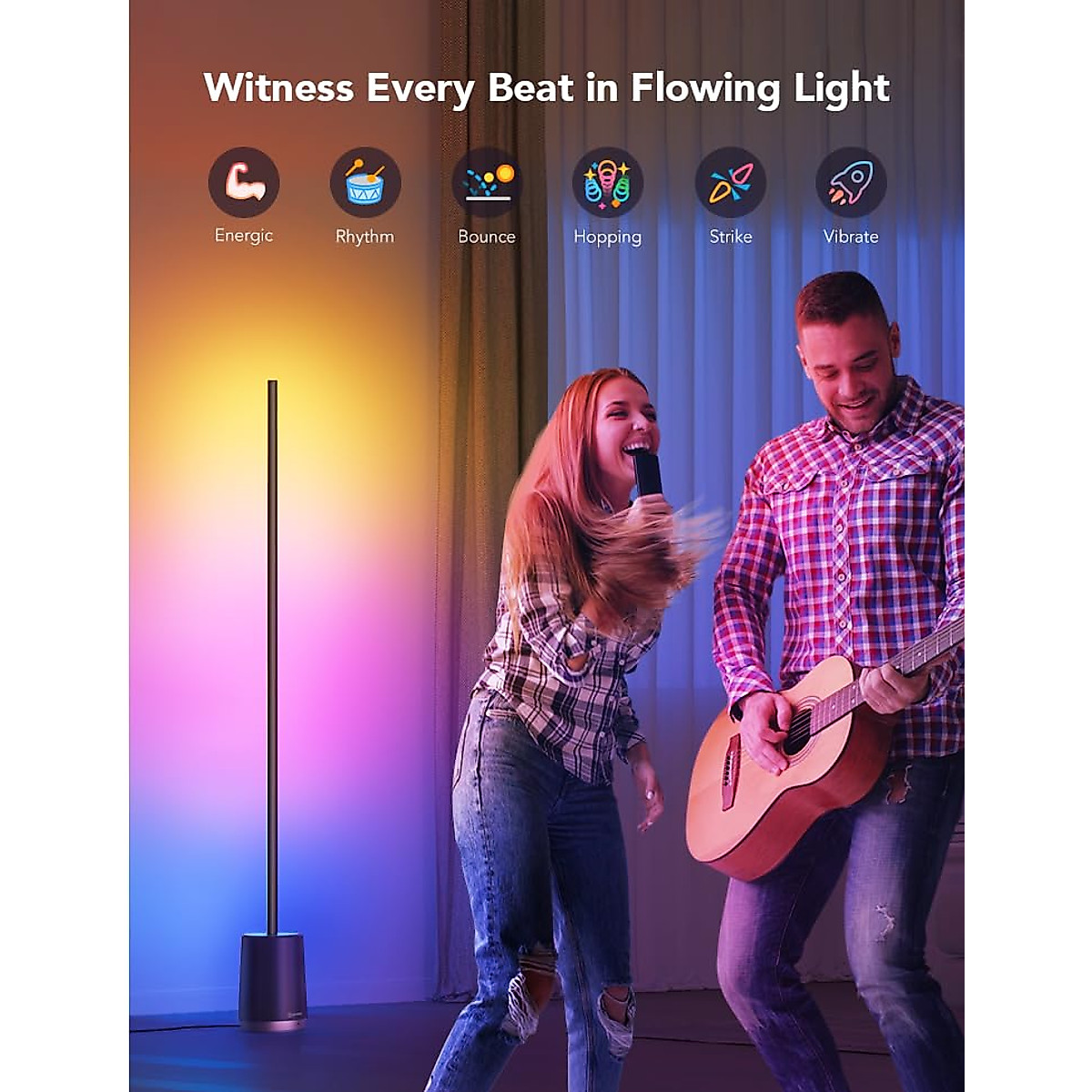 Govee RGBIC Floor Lamp, Modern LED Lyra Corner Lamp with 64+ Scene & Music Modes, 1500 Lumens, DIY Mode, Smart Remote Control Standing Floor Lamp for Bedroom, Living Room, Gaming Room, Black