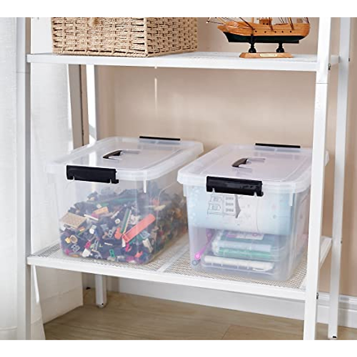 JUJIAJIA Clear Storage Latch Box 16 Quart, Plastic Box/Bin with Lid and Handles, 4-Pack